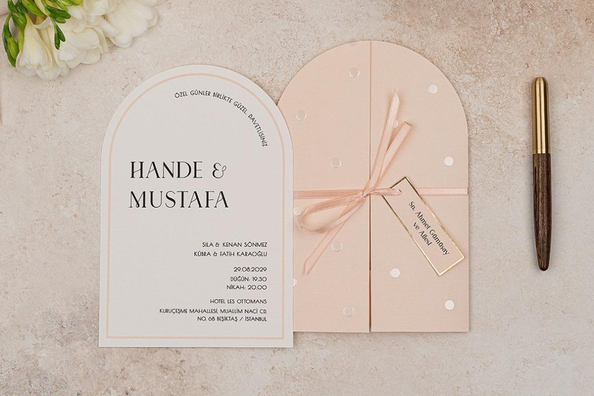 Faire Part Mariage Arc Elégant Rose - Faire-P